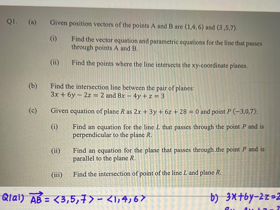 Q1. (a) Given position vectors of the points | StudyX