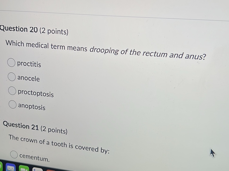 Question 20 (2 points) Which medical term | StudyX