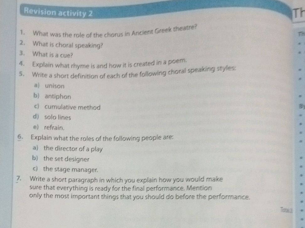 1. What was the role of the chorus in | StudyX