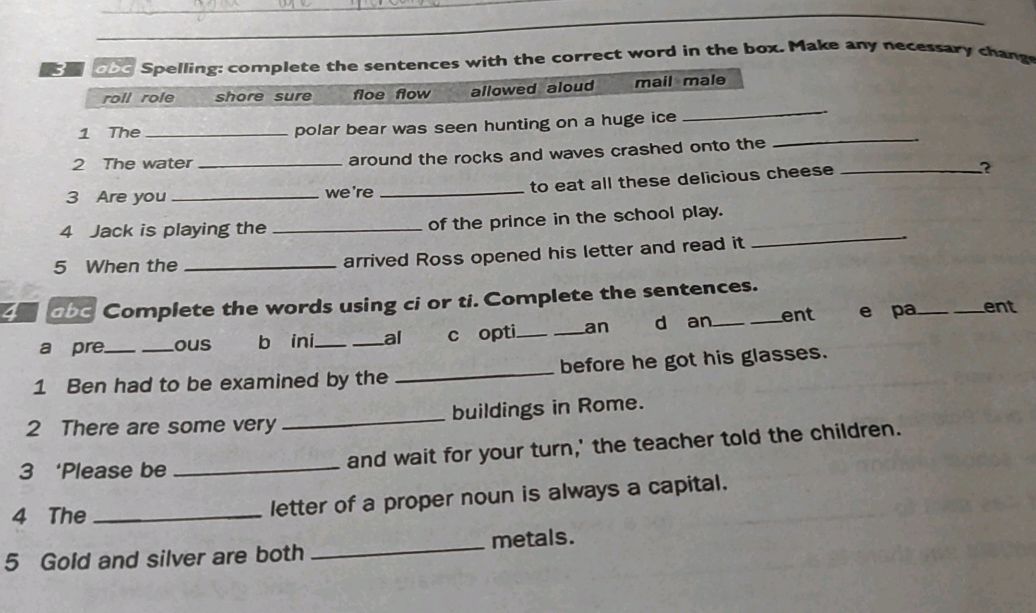 3 abc Spelling: complete the sentences with | StudyX