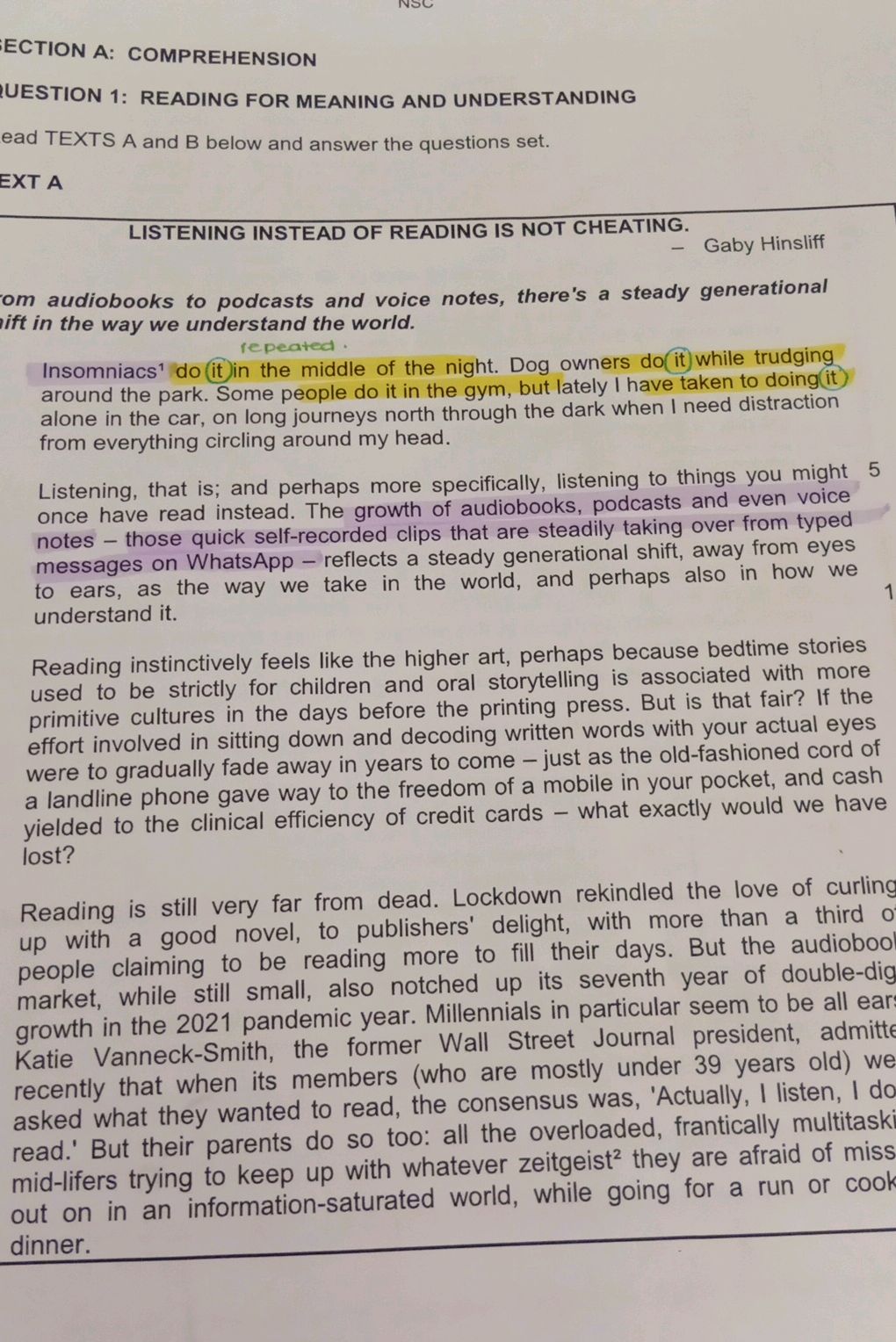 1. Why does the writer use the word *it* | StudyX