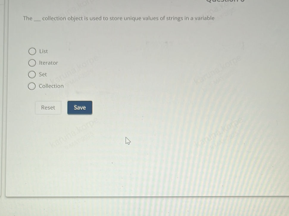 The ____ collection object is used to store | StudyX