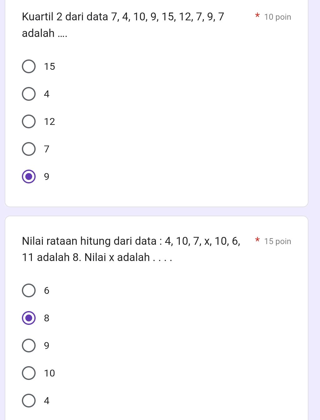 Kuartil 2 dari data 7, 4, 10, 9, 15, 12, 7, | StudyX