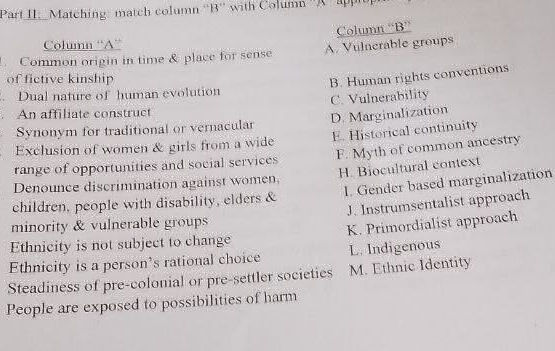 Part II. Matching match column "B" with | StudyX