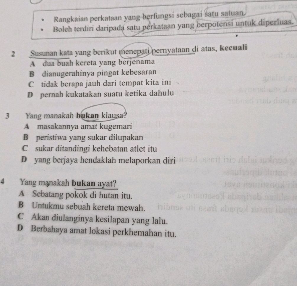 2 Susunan kata yang berikut menepati | StudyX