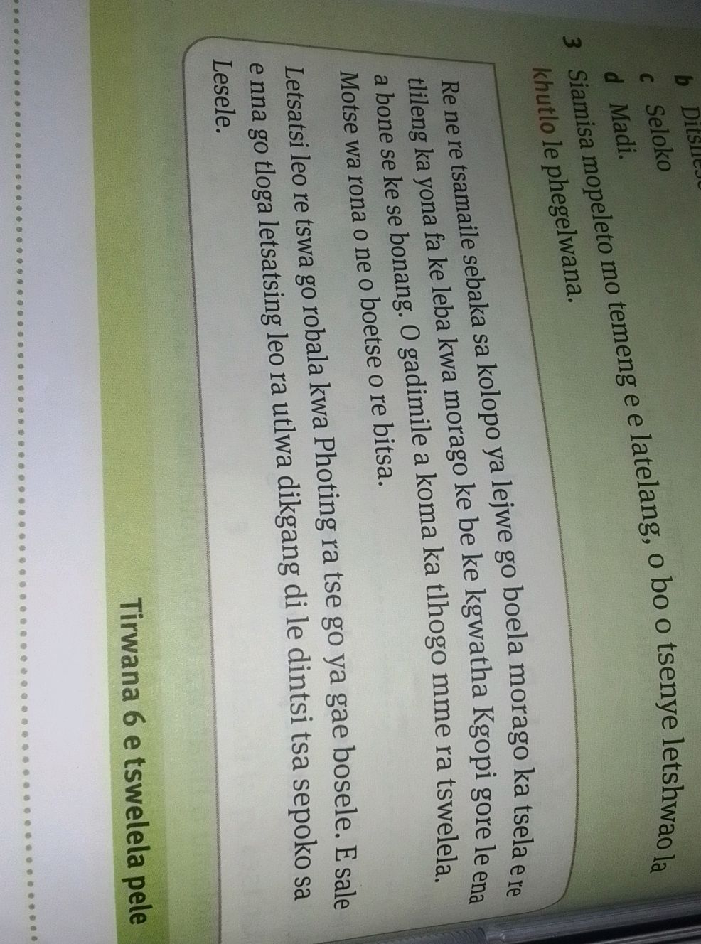 3 Siamisa mopeleto mo temeng e e latelang, o | StudyX