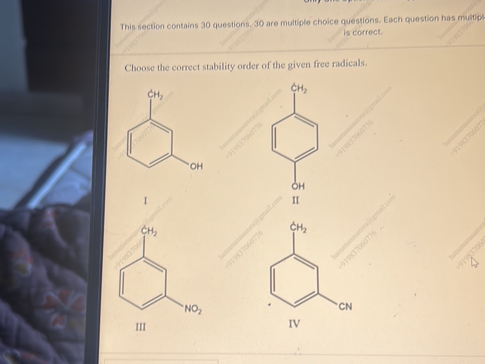 Choose the correct stability order of the | StudyX