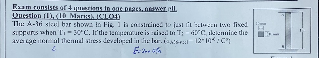Question (1), (10 Marks), (CLO4) The A-36 | StudyX