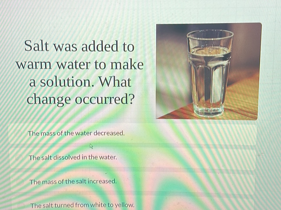Salt was added to warm water to make a | StudyX