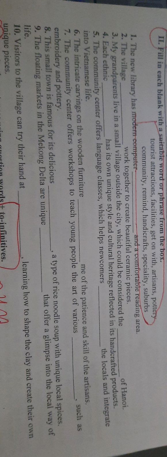 II. Fill in each blank with a suitable word | StudyX