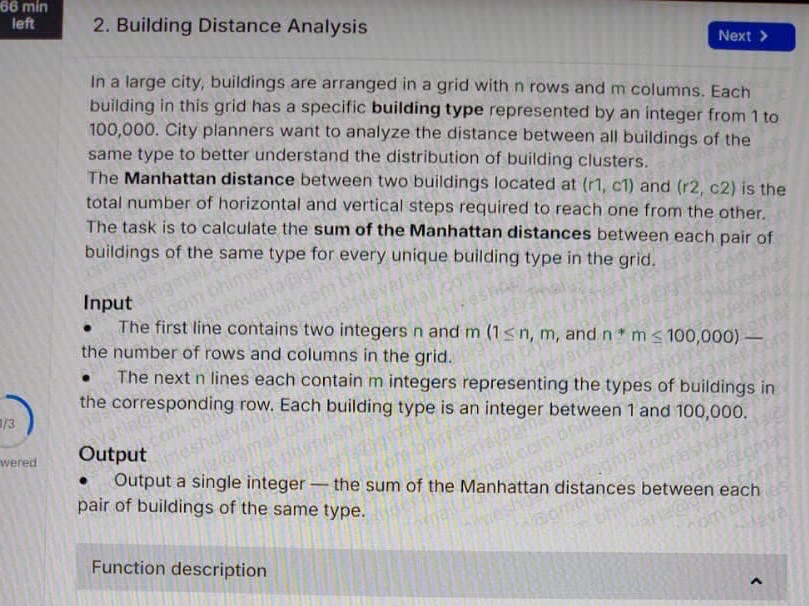 In a large city, buildings are arranged in a