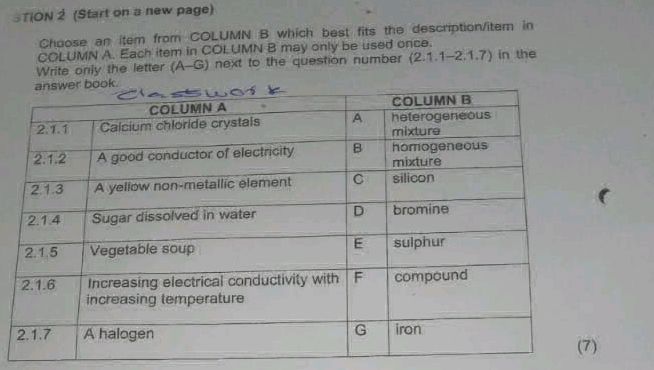 Choose an item from COLUMN B which best fits | StudyX