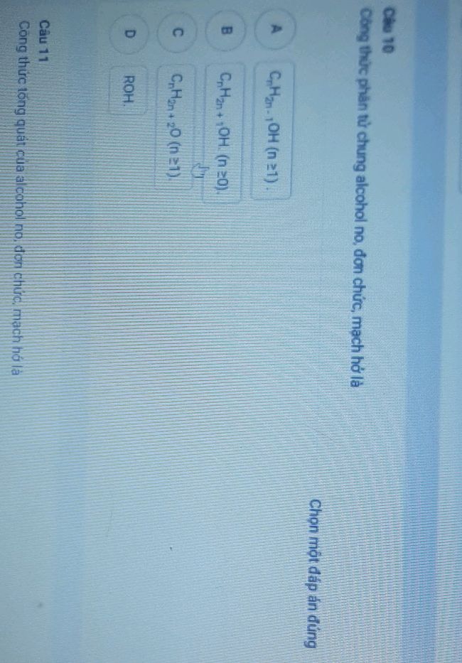 Câu 10 Công thức phân tử chung alcohol no, | StudyX