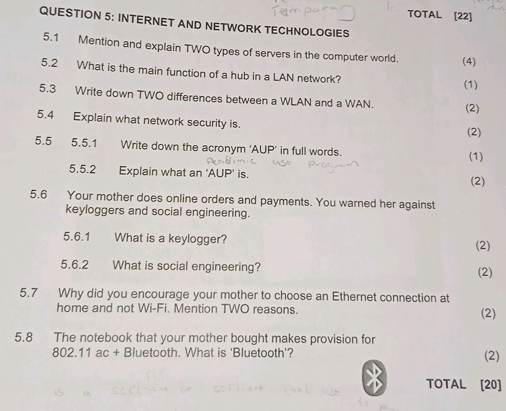 5.1 Mention and explain TWO types of servers | StudyX