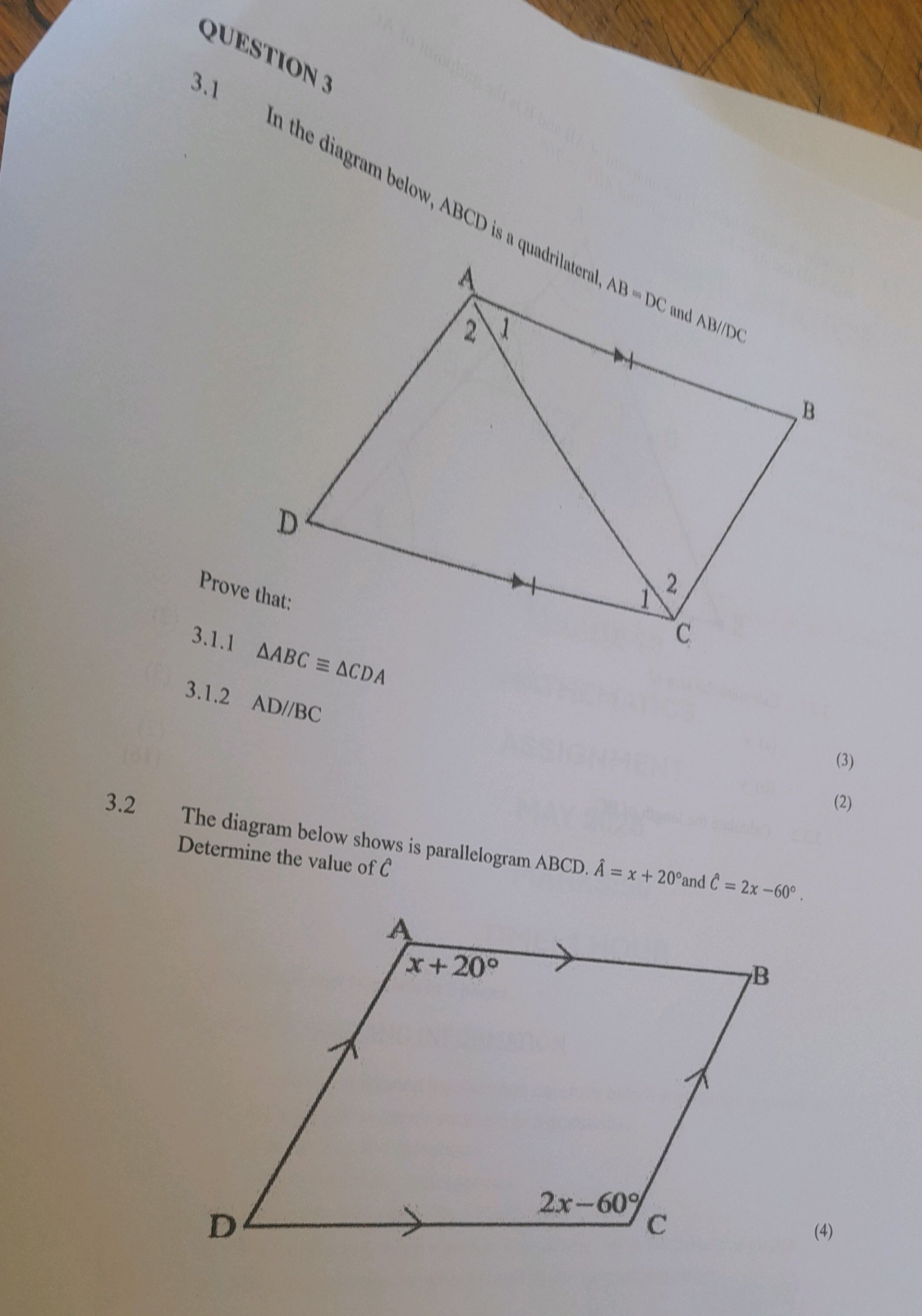 3.1 In the diagram below, ABCD is a | StudyX