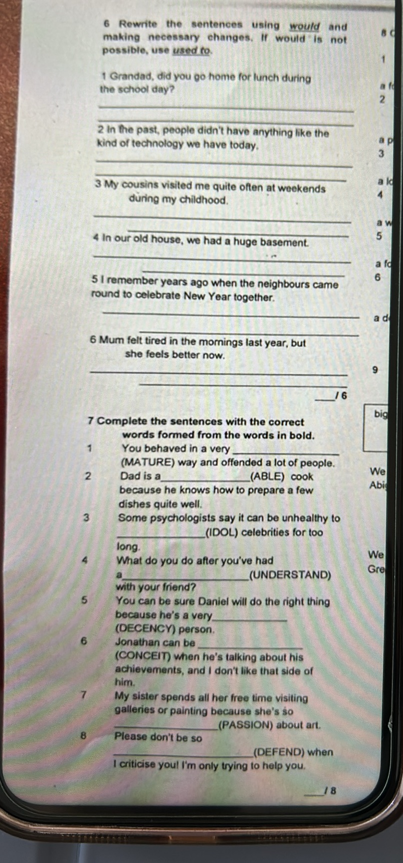 6 Rewrite the sentences using *would* and | StudyX