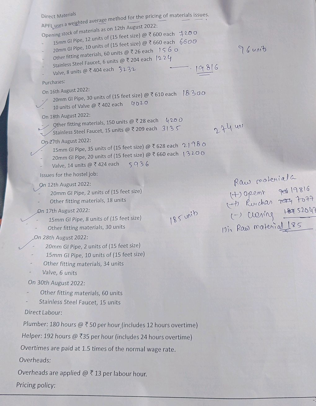 Direct Materials APFL uses a weighted | StudyX