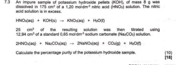7.3 An impure sample of potassium hydroxide | StudyX