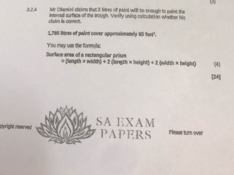 3.2.4 Mr Dlamini claims that 3 litres of | StudyX