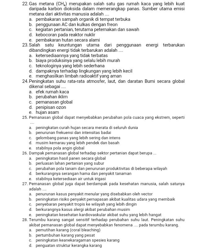 22. Gas metana (CH₄) merupakan salah satu | StudyX
