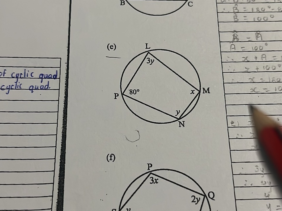(e) A cyclic quadrilateral is shown with | StudyX