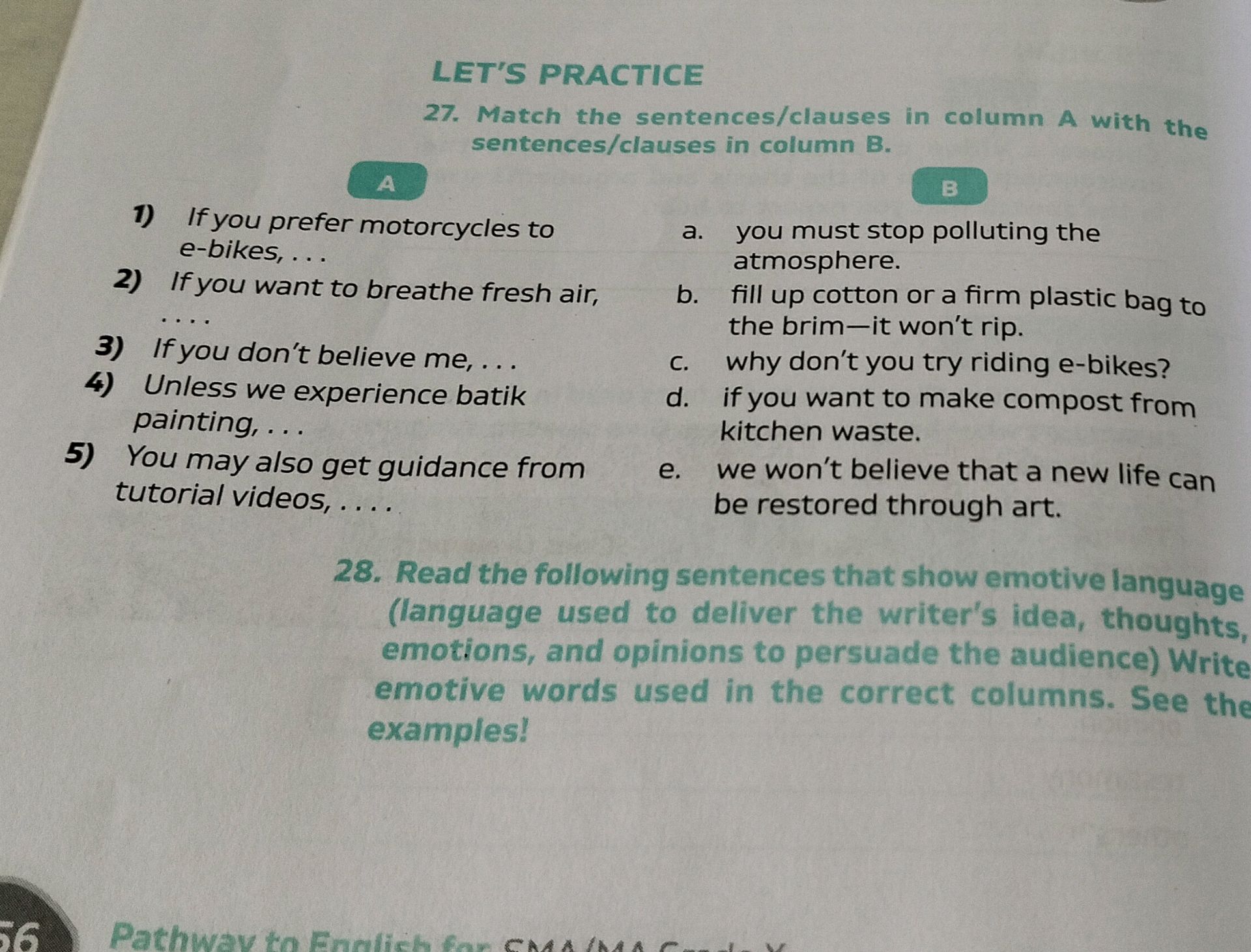 27. Match the sentences/clauses in column A | StudyX