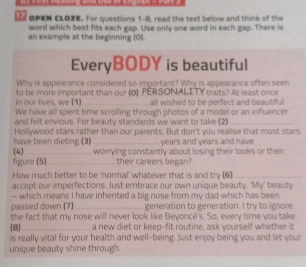 17 OPEN CLOZE. For questions 1-8, read the | StudyX