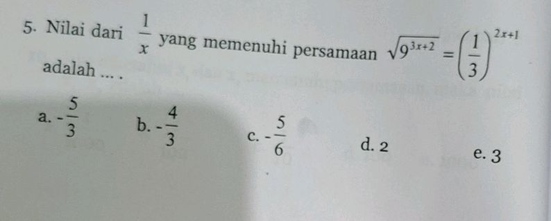 5. Nilai dari $ {1}{x}$ yang memenuhi | StudyX