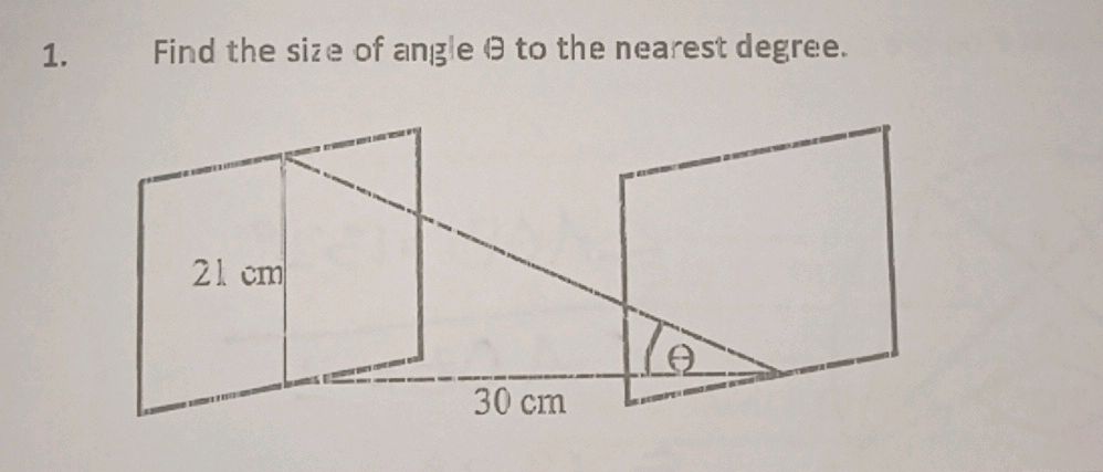 1. Find the size of angle $ $ to the nearest | StudyX