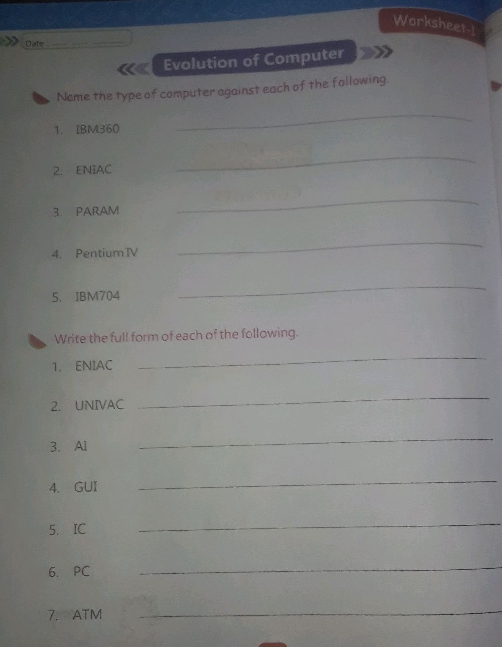 Name the type of computer against each of | StudyX