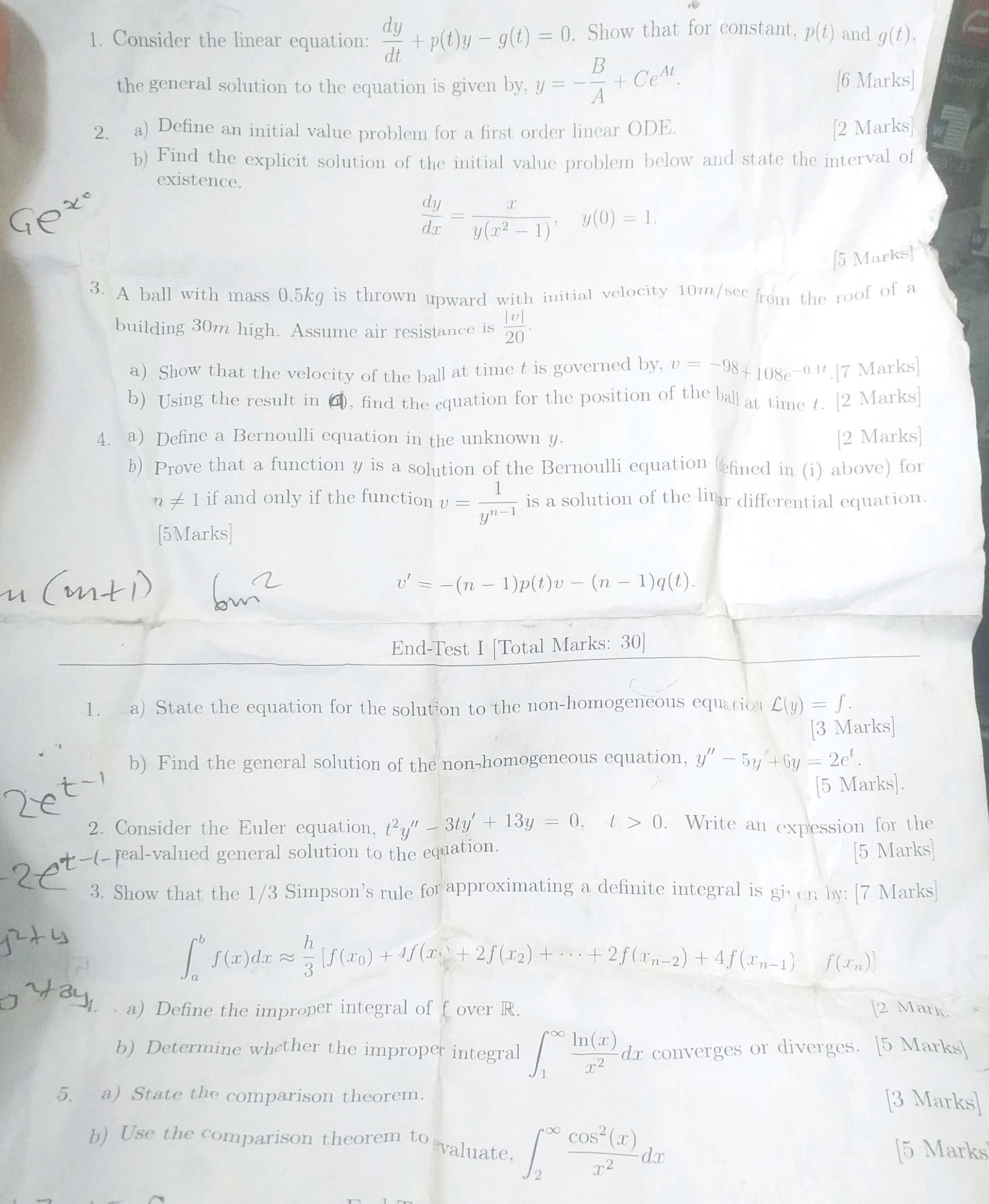 1. Consider the linear equation: $ {dy}{dt} | StudyX