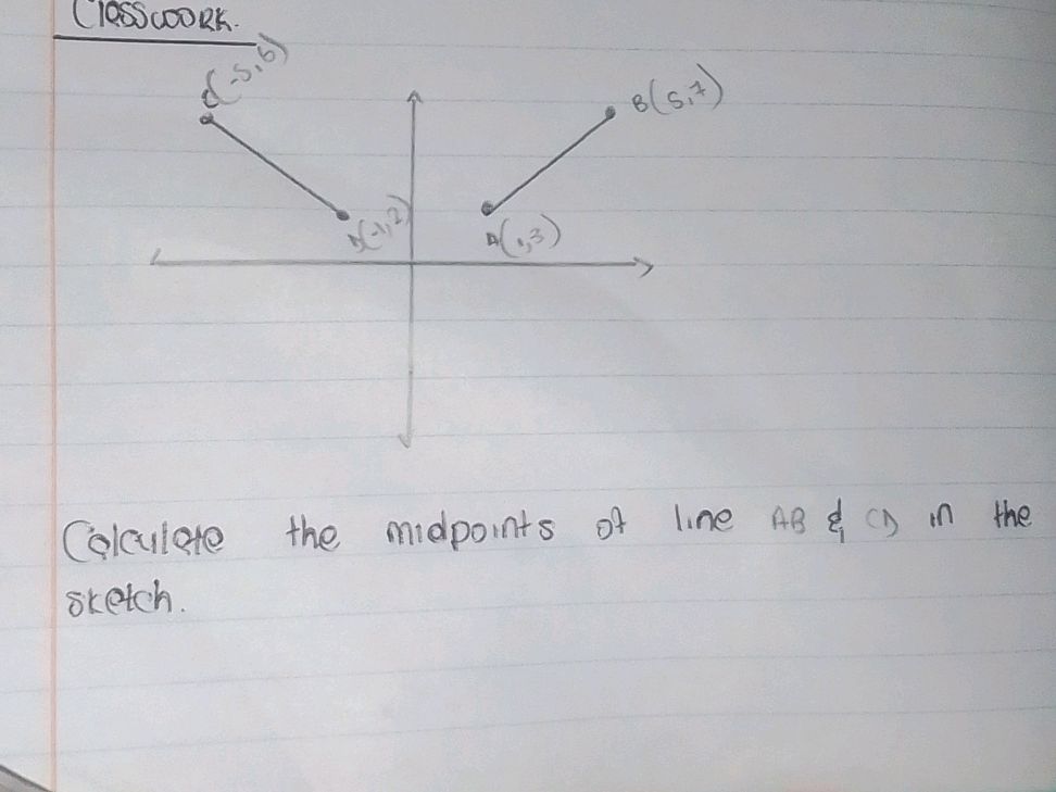 Calculate the midpoints of line AB CD in | StudyX