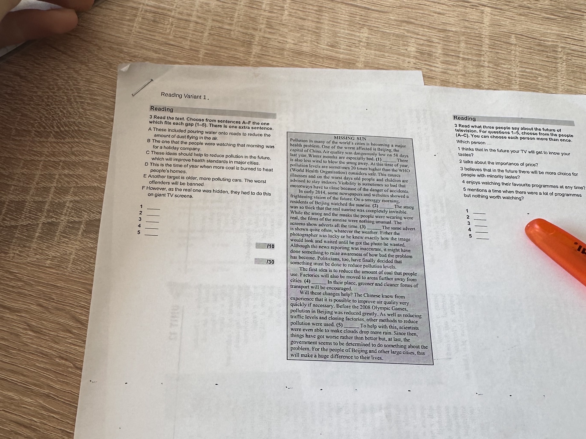 Reading Variant 1. Reading 3 Read the | StudyX