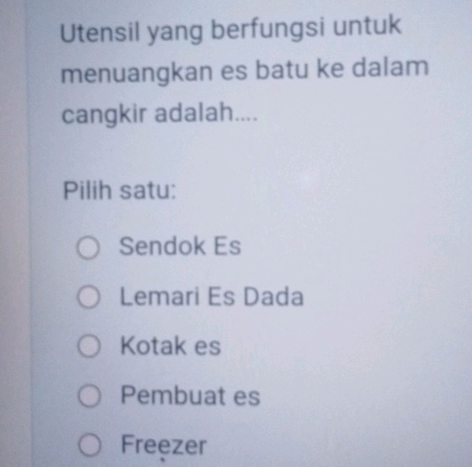 Utensil yang berfungsi untuk menuangkan es | StudyX