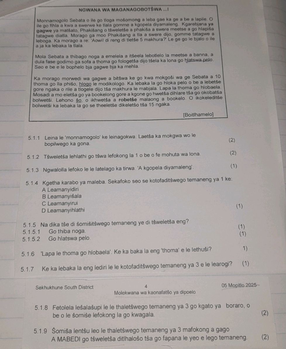 5.1.1 Leina le 'monnamogolo' ke leinagokwa. | StudyX