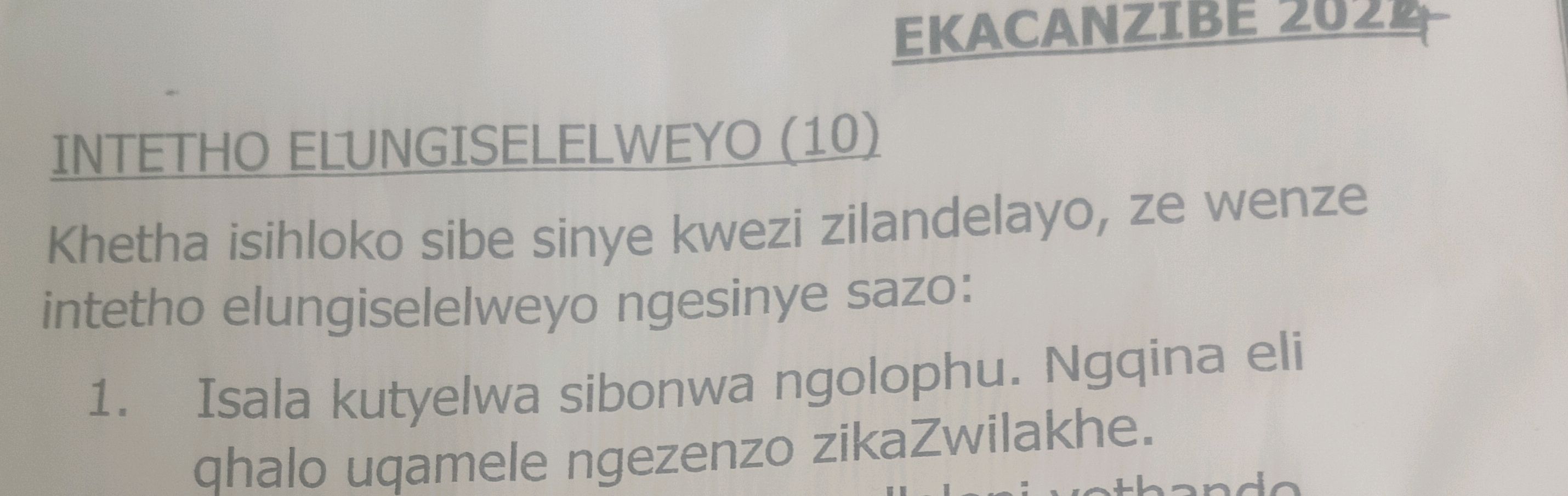 INTETHO ELUNGISELELWEYO (10) Khetha | StudyX