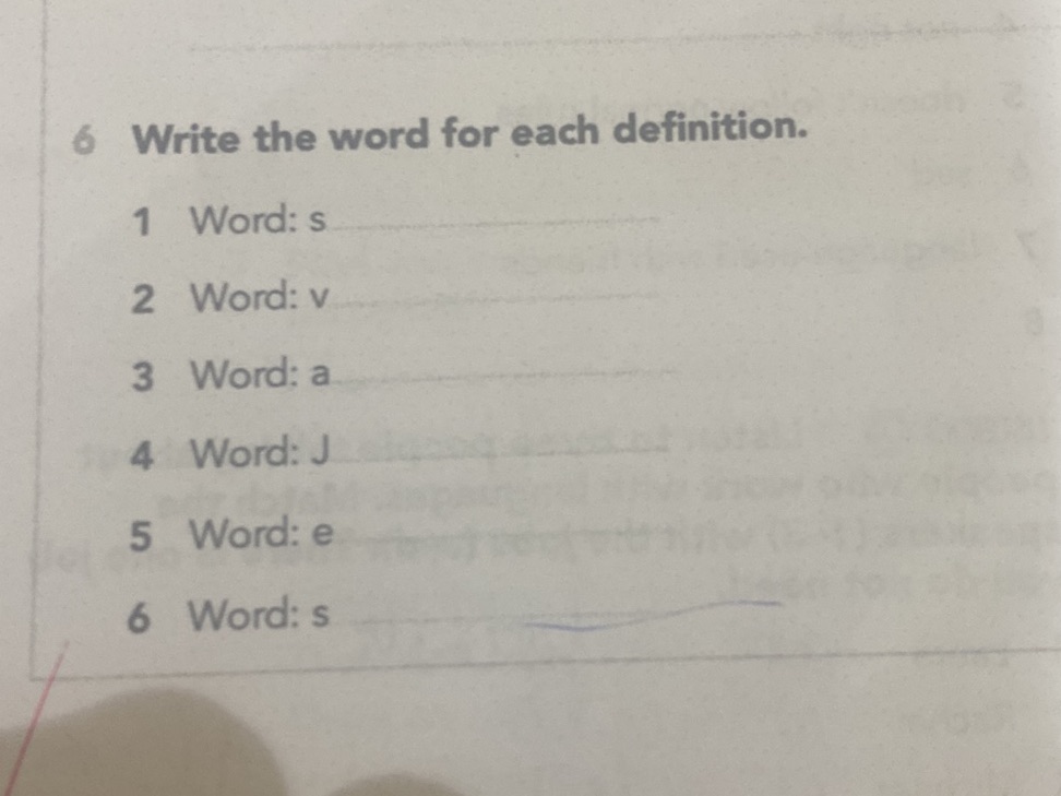 6 Write the word for each definition. 1 | StudyX