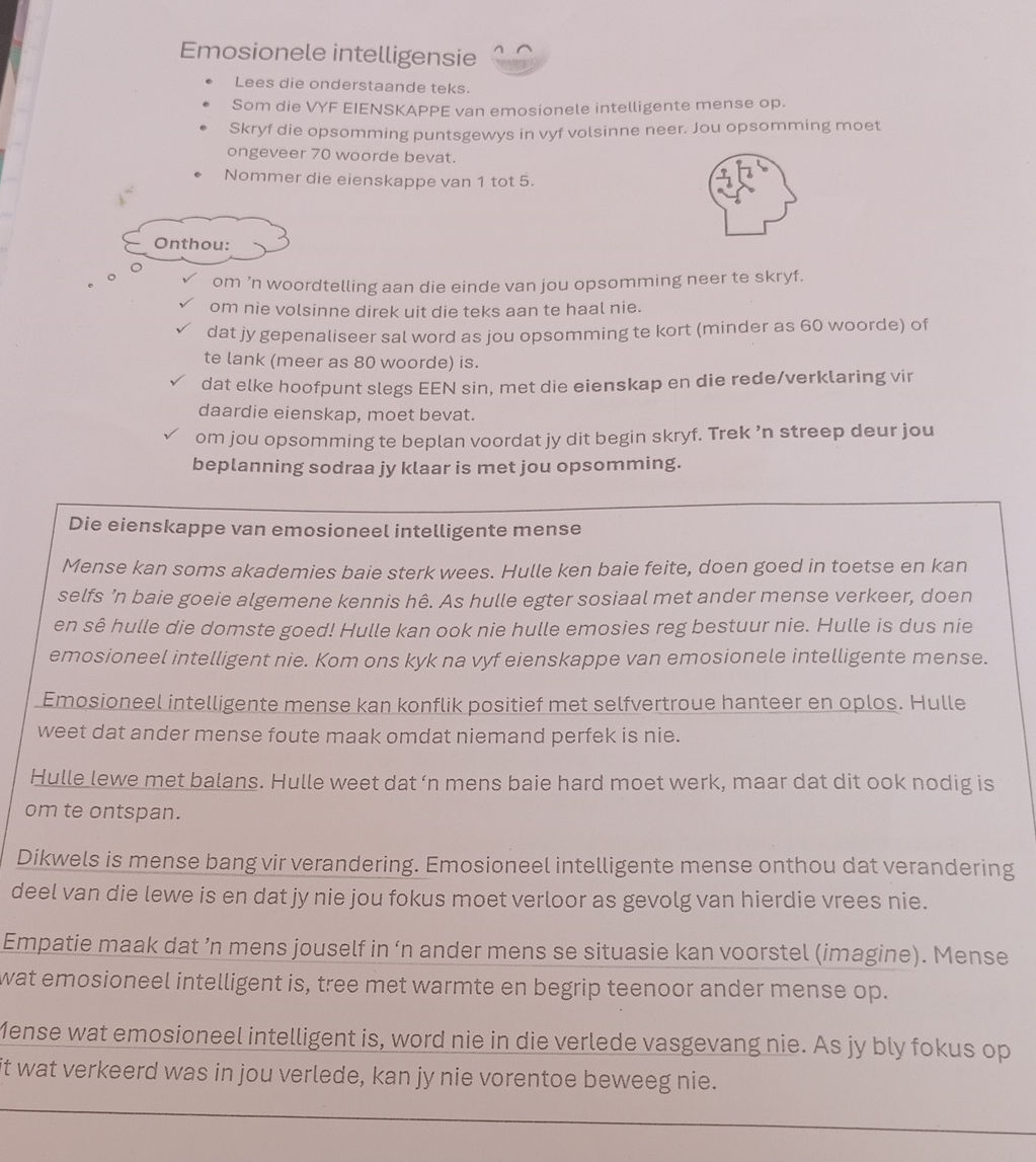 Lees die onderstaande teks. Som die VYF | StudyX