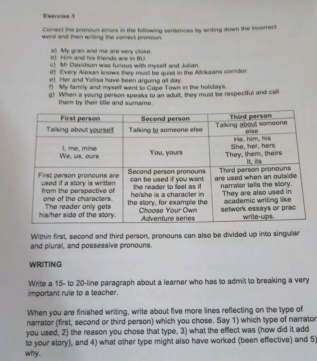 Exercise 3 Correct the pronoun errors in | StudyX