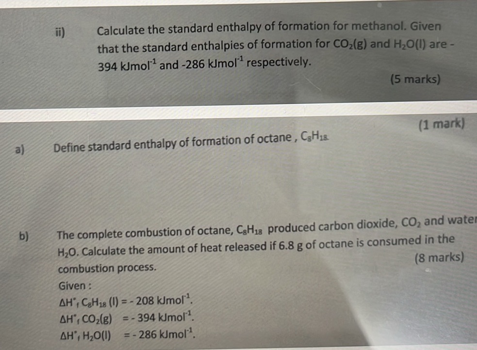 ii) Calculate the standard enthalpy of | StudyX