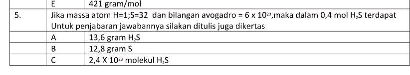 Jika massa atom H=1;S=32 dan bilangan | StudyX
