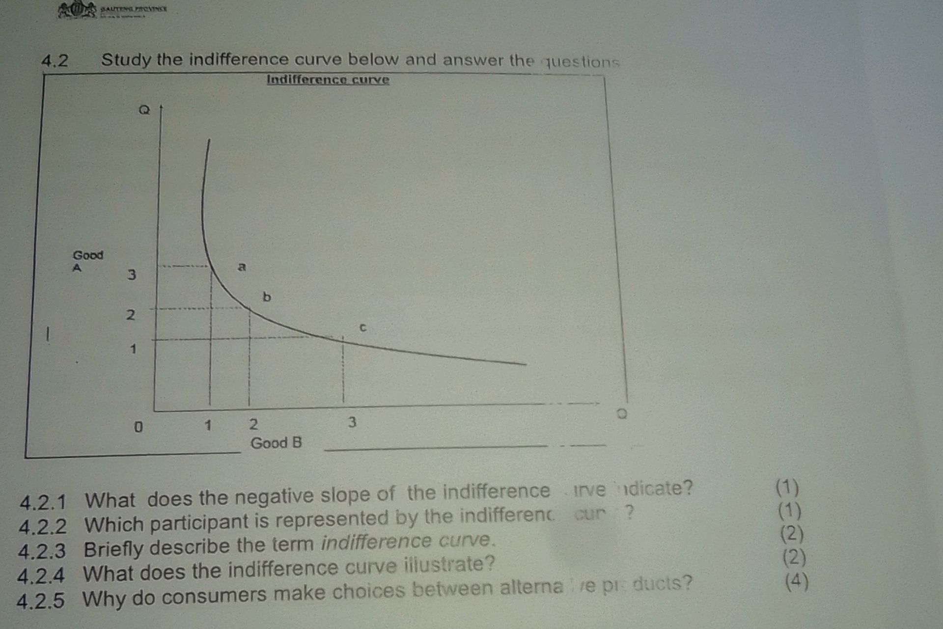 4.2 Study the indifference curve below and | StudyX