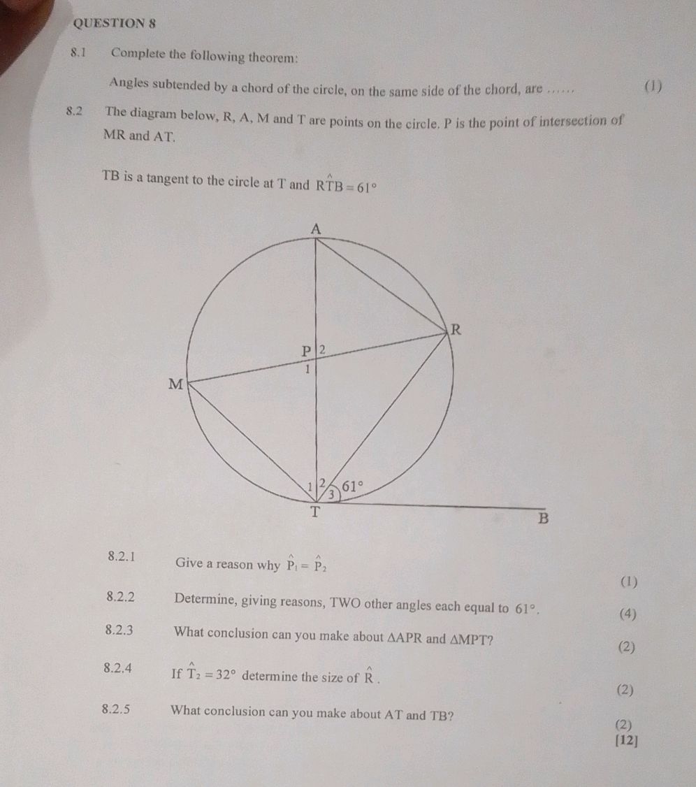 8.1 Complete the following theorem: Angles | StudyX