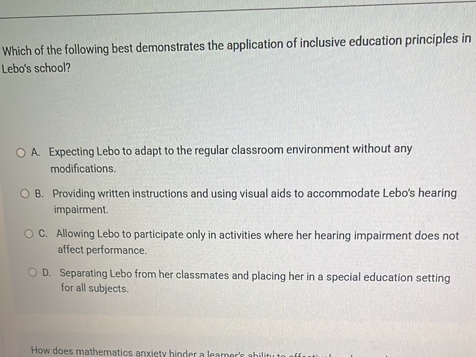 Which of the following best demonstrates the | StudyX