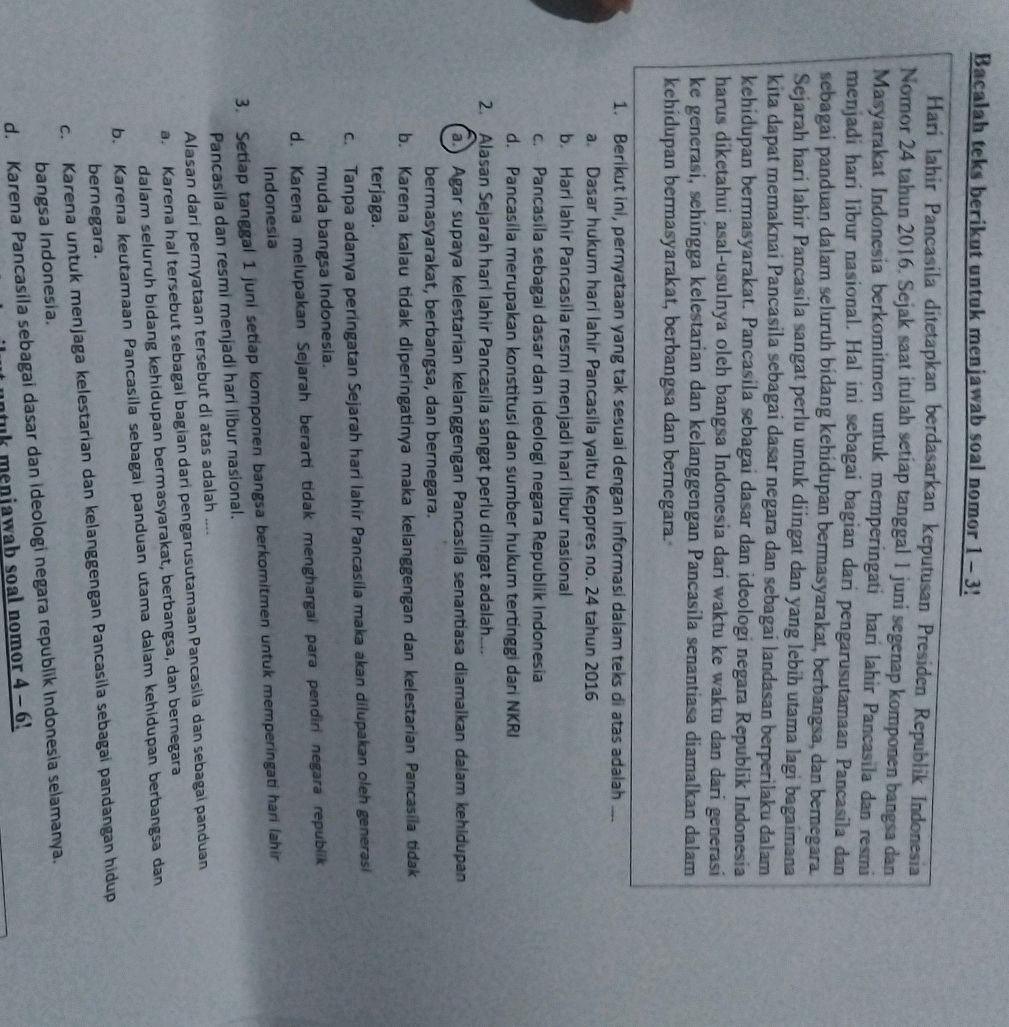 1. Berikut ini, pernyataan yang tak sesuai | StudyX