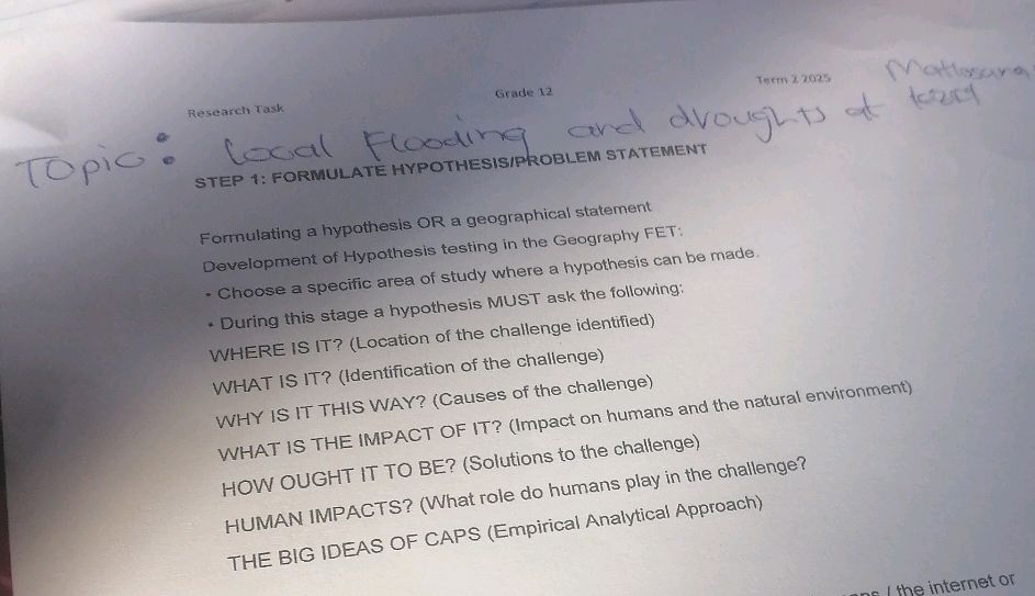 Topic: local Flooding and droughts at kont | StudyX