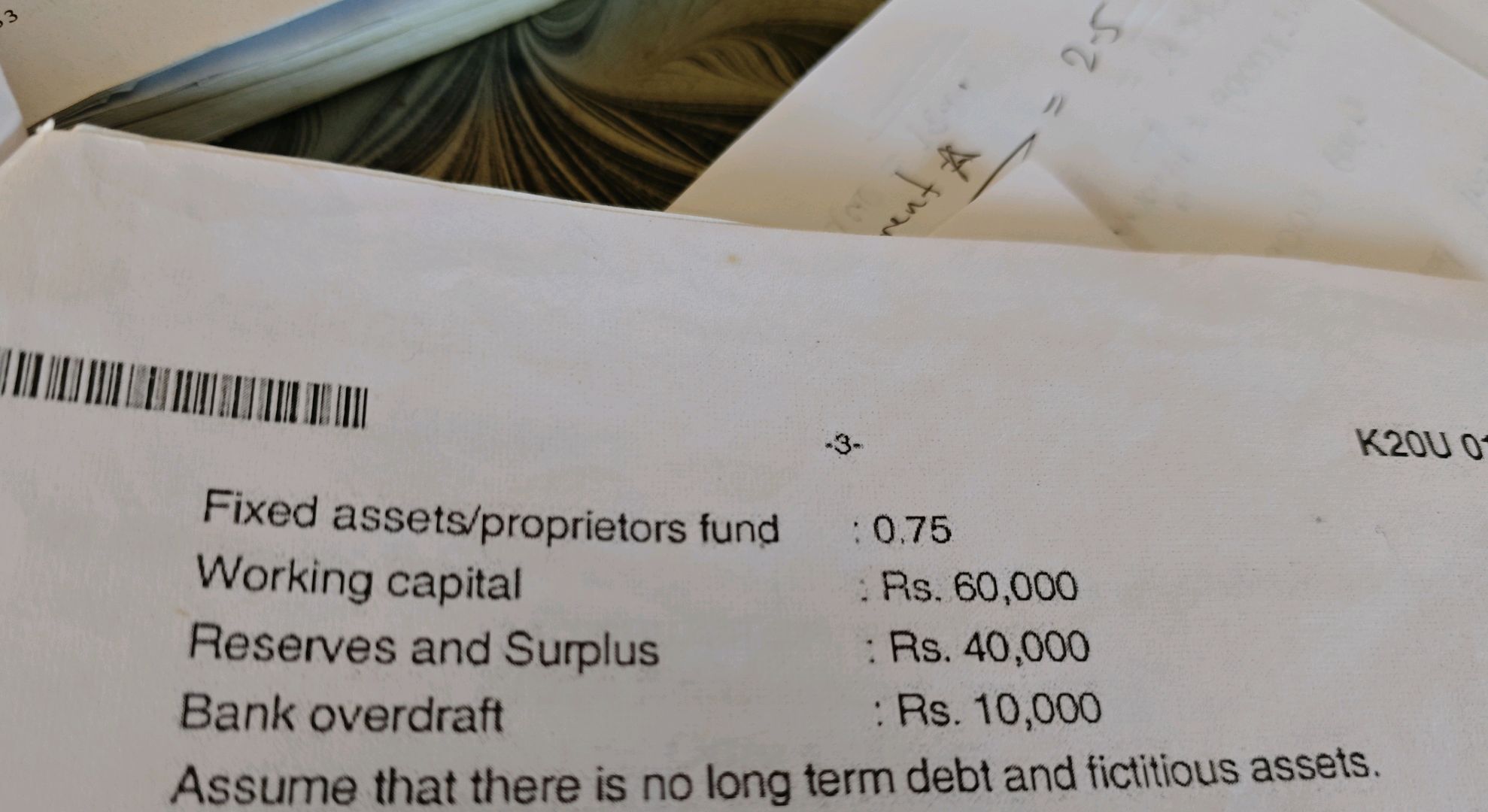 Fixed assets/proprietors fund : 0.75 Working | StudyX