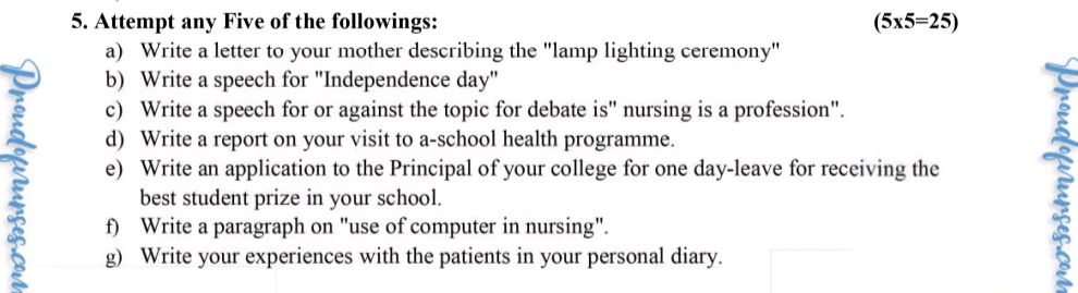 5. Attempt any Five of the followings: a) | StudyX