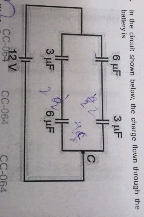 In the circuit shown below, the charge flown | StudyX