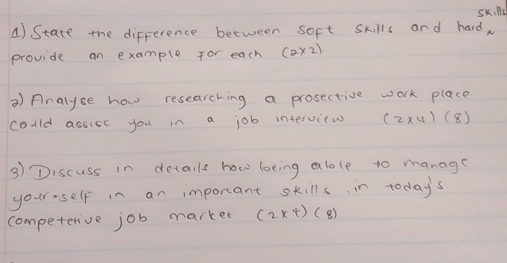 1) State the difference between soft skills | StudyX